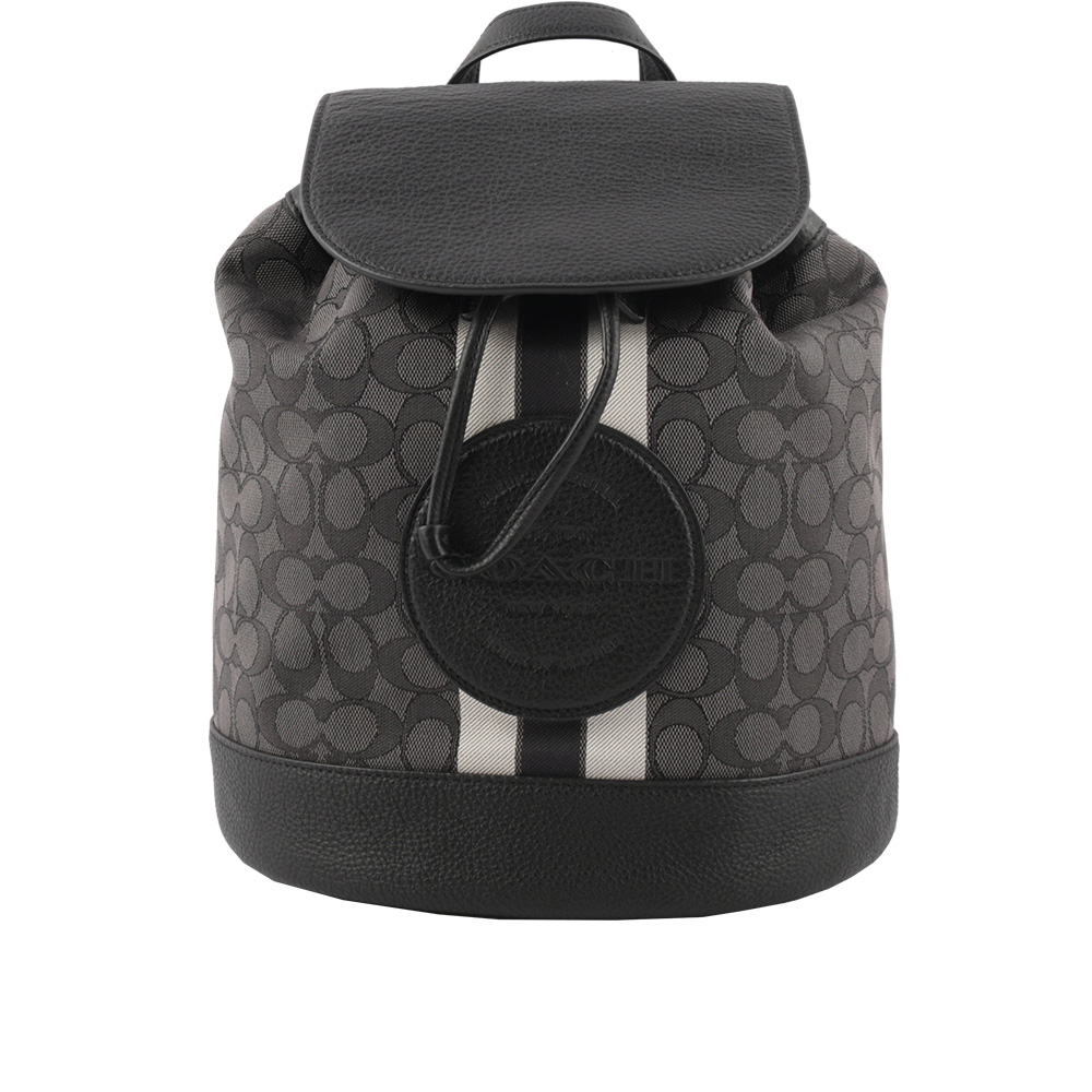 【COACH】Dempsey 緹花布及皮革翻蓋抽繩後背包(黑灰色 黑色) 平行輸入 | 誠品線上