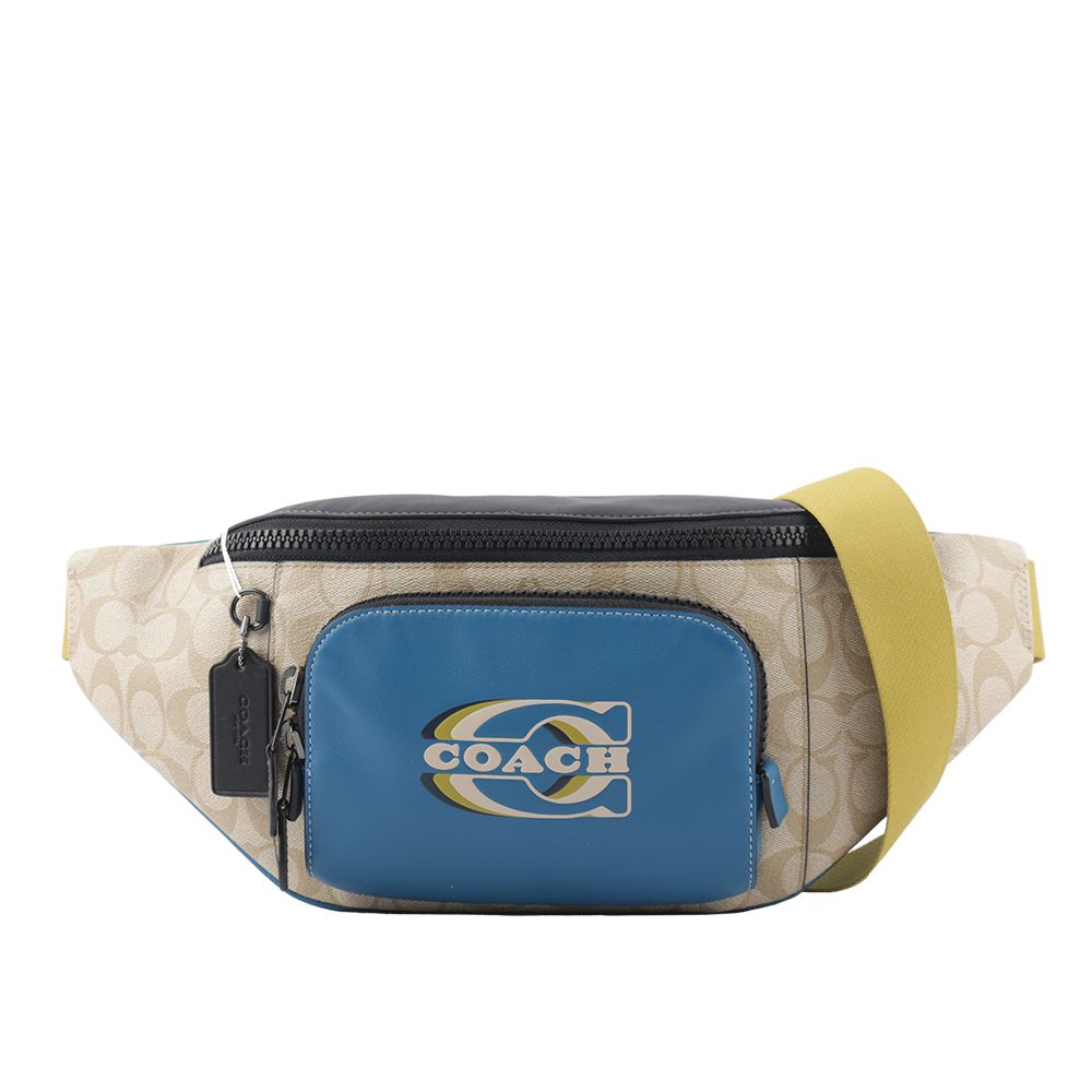 【COACH】Track C Logo 標誌帆布及牛皮腰包(淺卡其 藍鴉色) 平行輸入 | 誠品線上