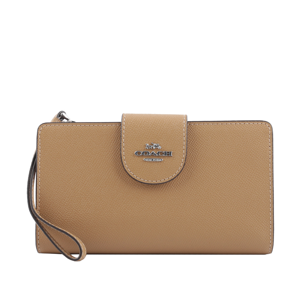 【COACH】防刮皮革馬車Logo壓釦中夾(附提把)(拿鐵色) 平行輸入 | 誠品線上