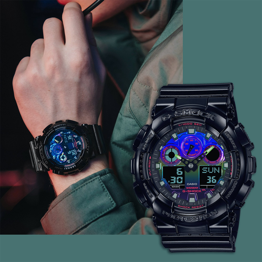 CASIO 卡西歐 G-SHOCK AI 探索虛擬彩虹系列雙顯手錶 GA-100RGB-1A | 誠品線上