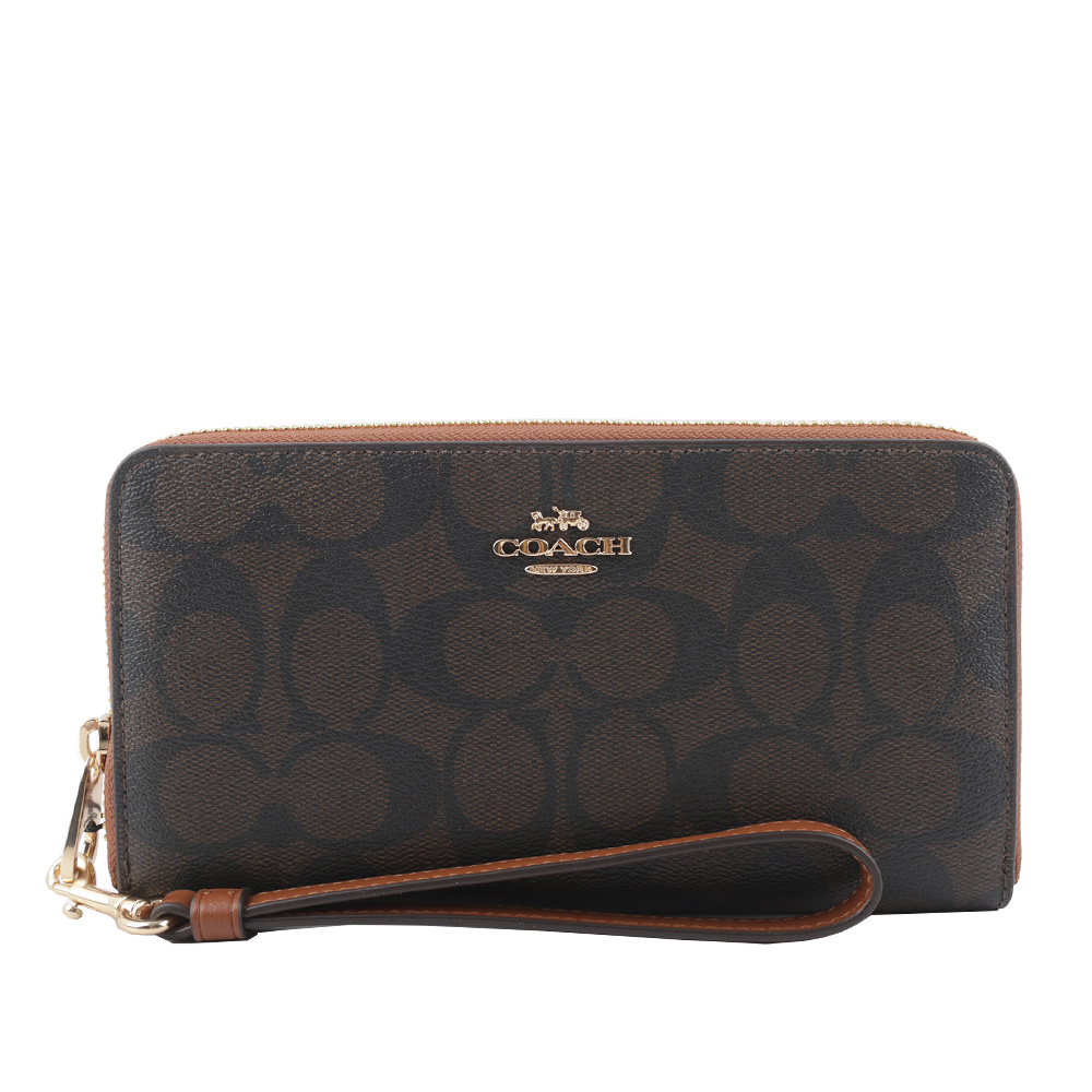 【COACH】塗層帆布附可拆提把ㄇ形拉鍊長夾(棕色 紅棕木色) 平行輸入 | 誠品線上