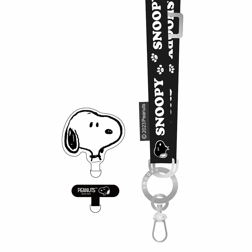SNOOPY尼龍寬版手機掛繩附造型夾片 黑 | 誠品線上