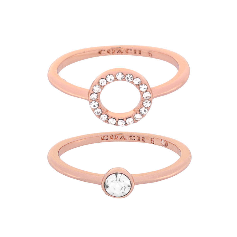【COACH】鏤空水鑽雙圓圈可拆戴戒指 6號(玫瑰金) 平行輸入 | 誠品線上