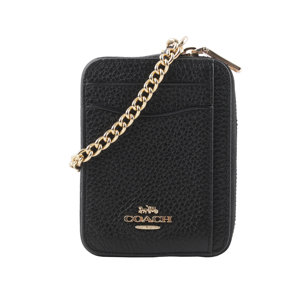 【COACH】荔枝皮革附掛勾L型拉鍊卡夾 零錢包(黑色) 平行輸入 | 誠品線上