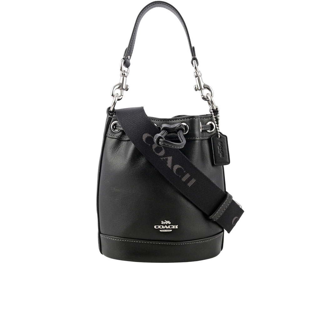 【COACH】銀色馬車標誌牛皮迷你水桶包(黑色) 平行輸入 | 誠品線上