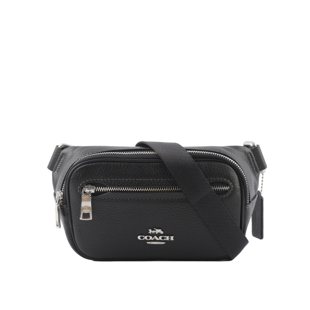 【COACH】銀字馬車標誌荔枝皮革迷你腰包(黑色) 平行輸入 | 誠品線上