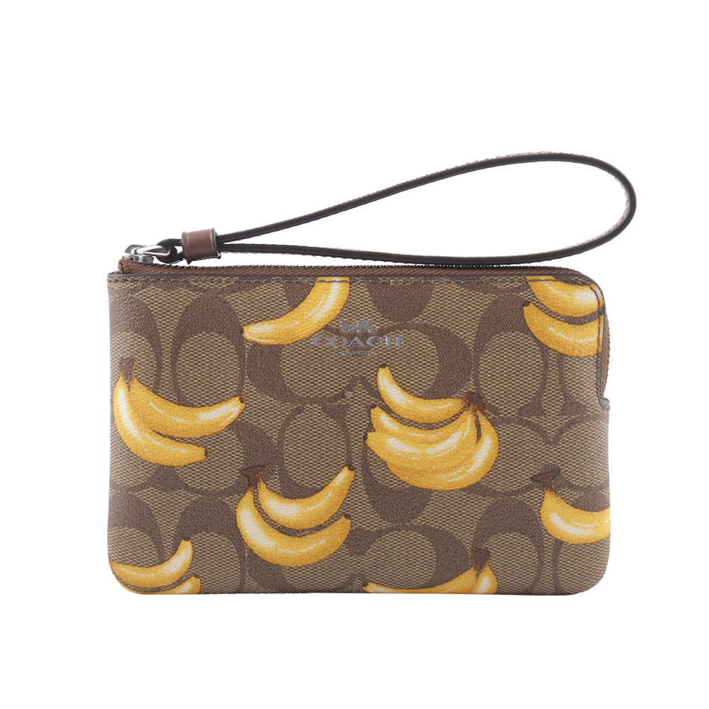 【COACH】CC Logo 香蕉圖案塗層帆布手拿包(卡其 焦糖色) 平行輸入 | 誠品線上