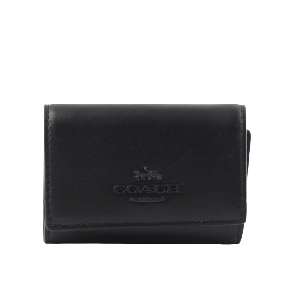 【COACH】黑色Logo 小牛皮迷你三折短夾(黑色) 平行輸入 | 誠品線上