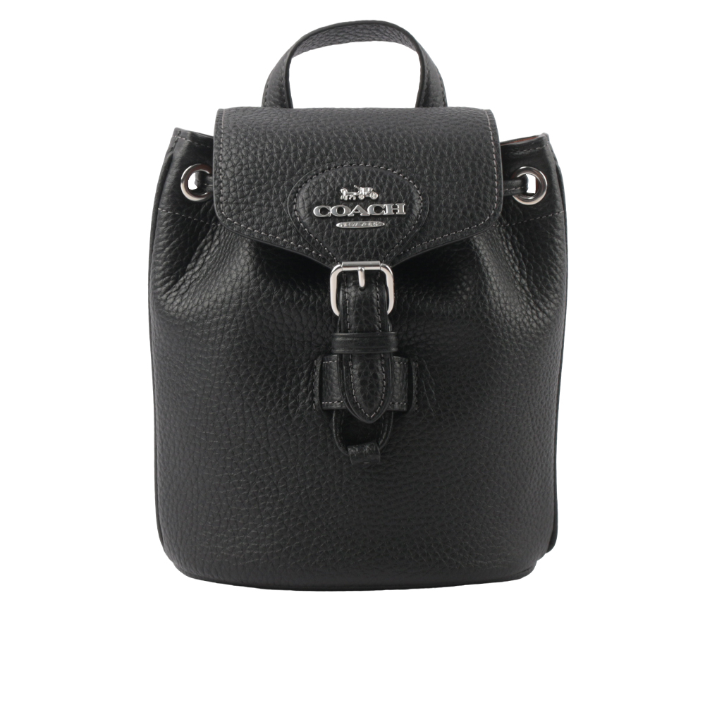 【COACH】Amelia 銀釦荔枝皮革可斜背束口翻蓋後背包(黑色) 平行輸入 | 誠品線上