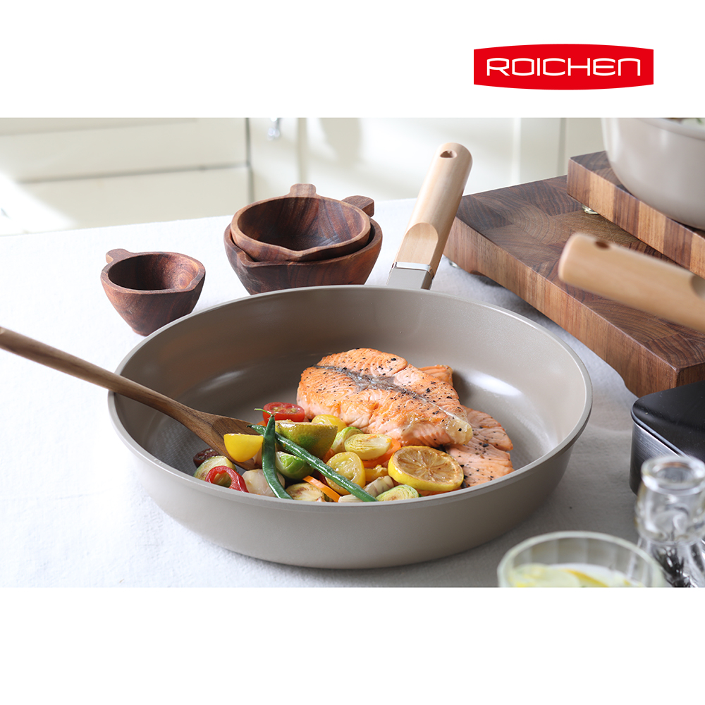 【韓國Roichen】抗菌陶瓷不沾平底鍋 28cm 拿鐵灰 | 誠品線上