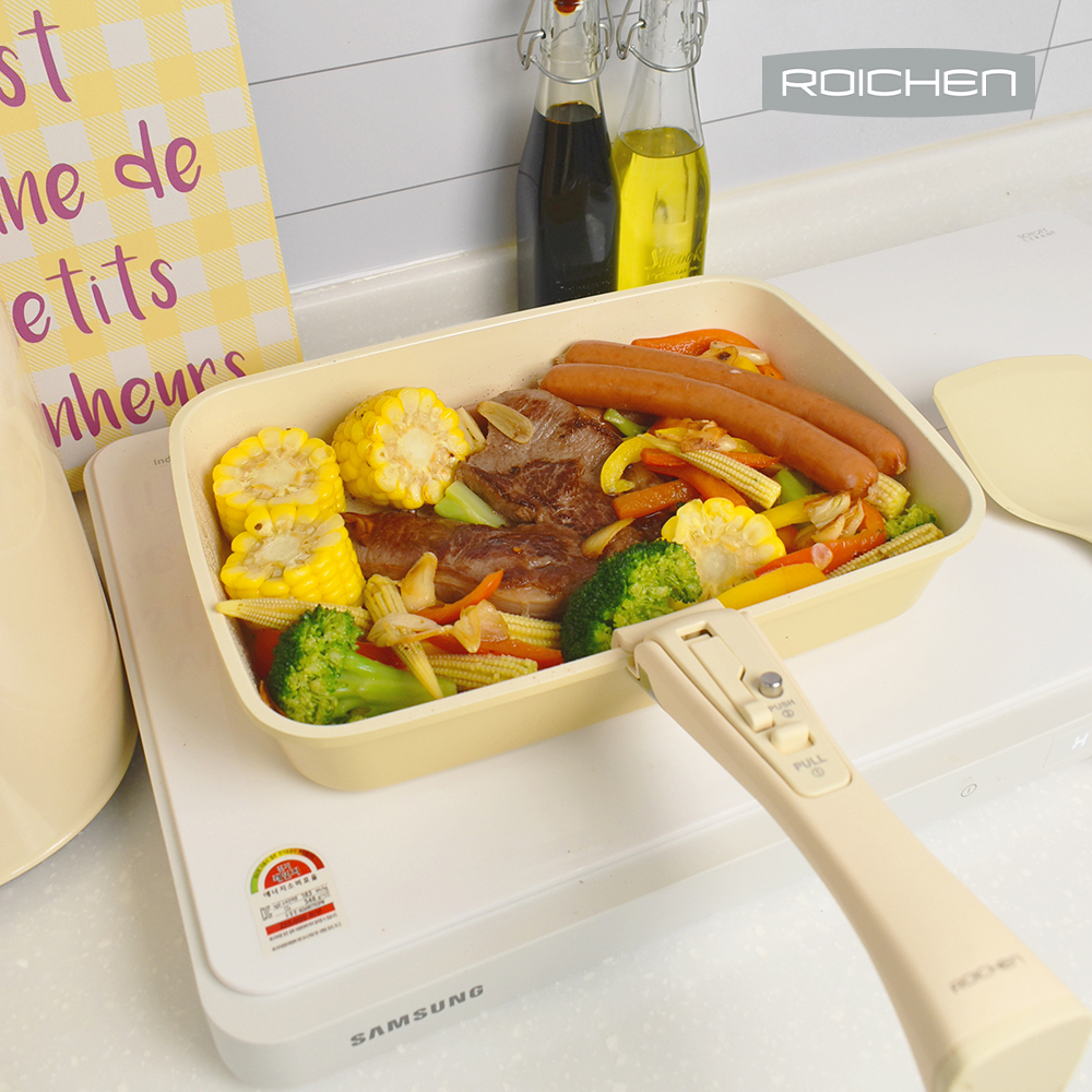 【韓國Roichen】BESPOKE 可拆把手鍋具系列 方型煎烤鍋 29cm + 可拆把手 奶油起司 | 誠品線上