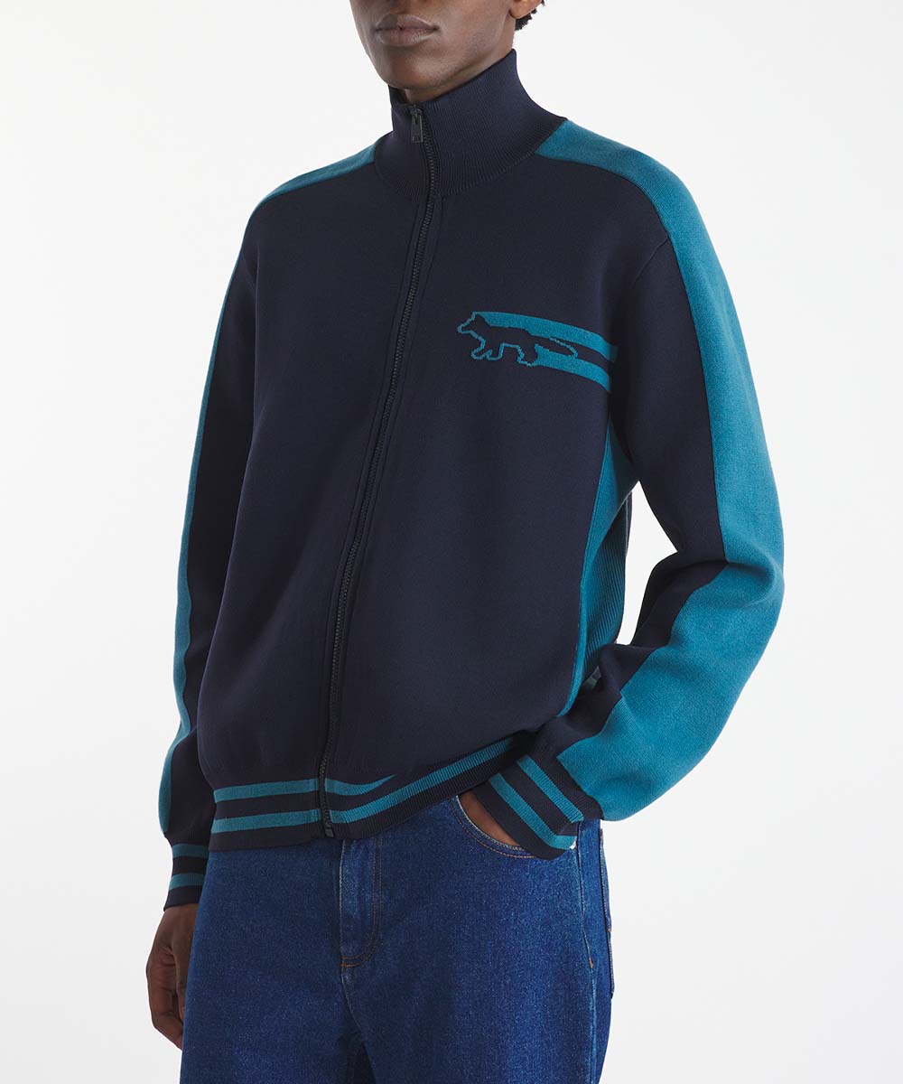 MAISON KITSUNÉ 湖水藍滾邊疾行狐狸LOGO拉鍊開襟針織衫_男 S | 誠品線上