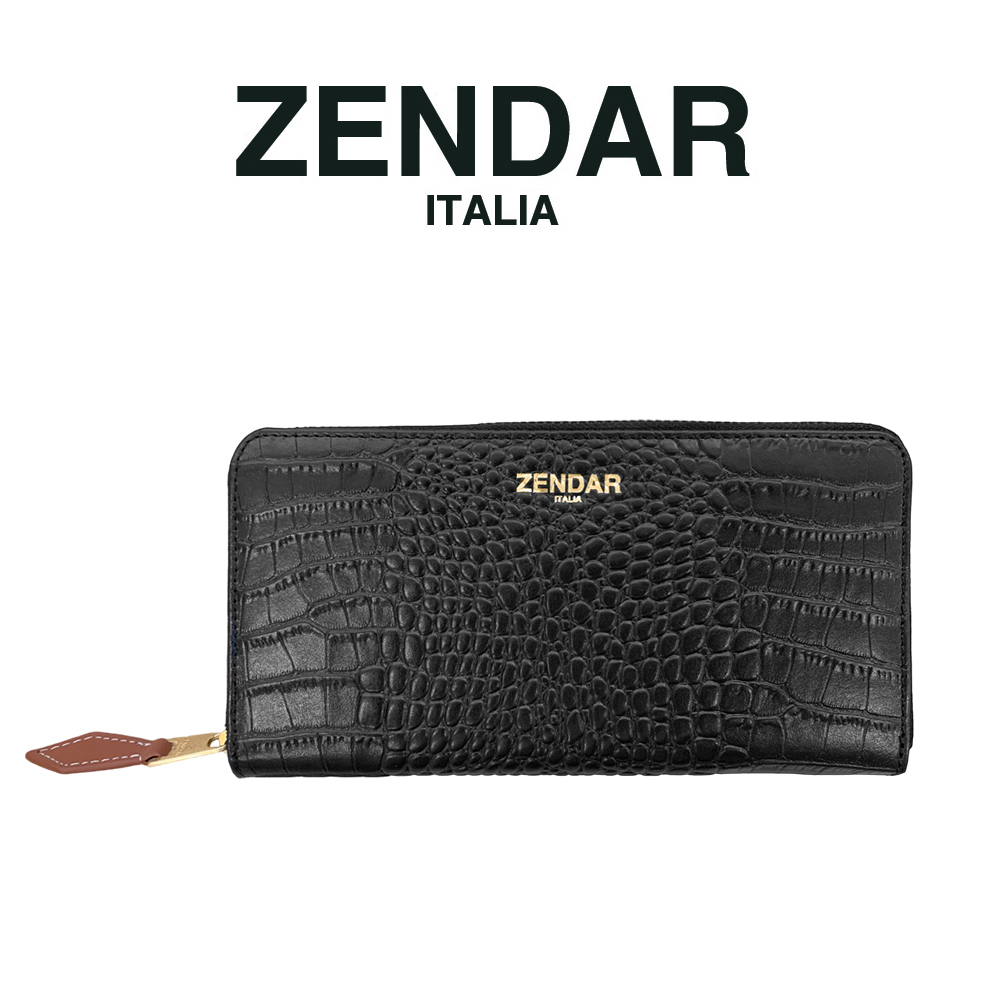 ZENDAR 限量1折 頂級小牛皮鱷魚紋拉鍊長夾 霏比系列 全新專櫃展示品 (經典黑 送禮盒提袋) | 誠品線上