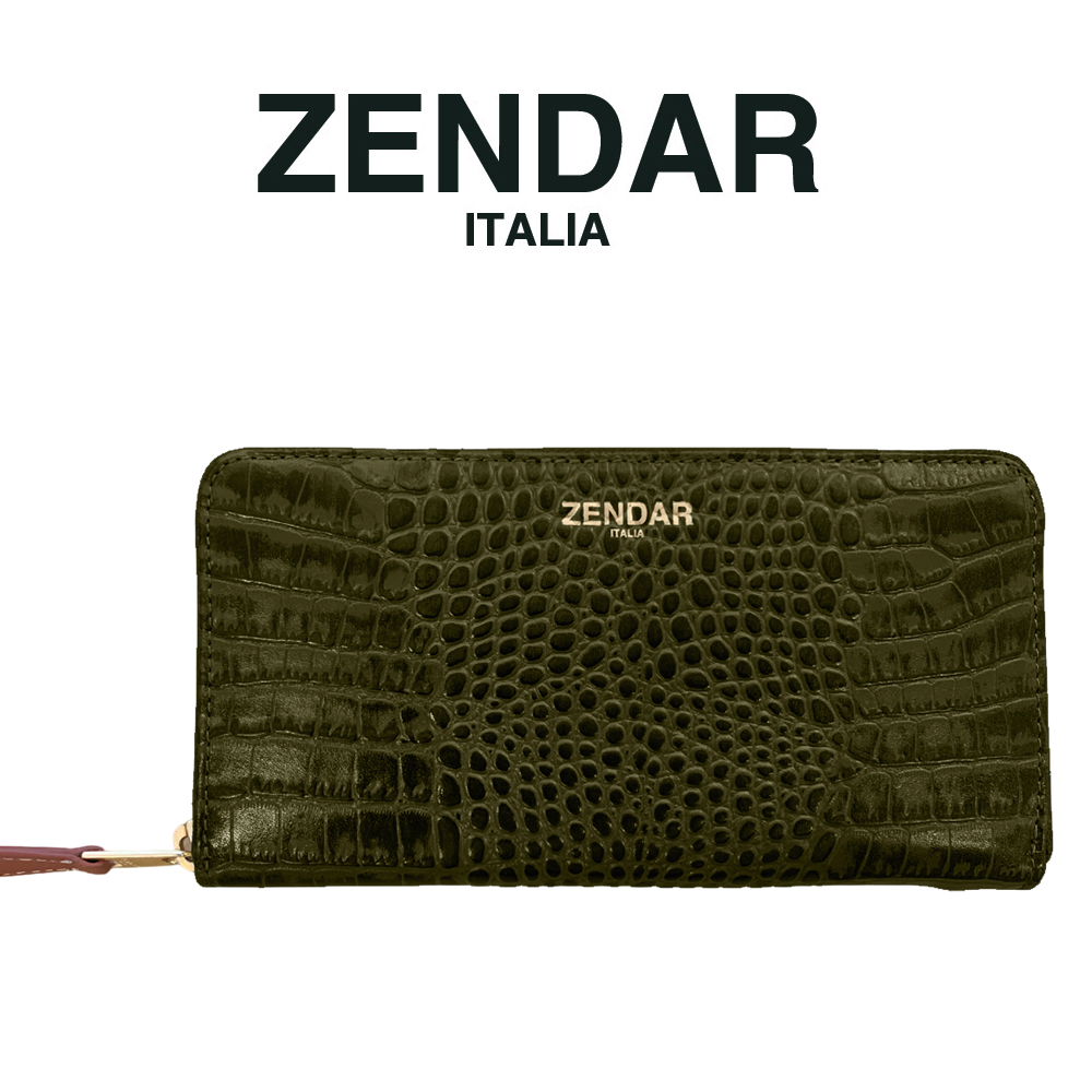 ZENDAR 限量1折 頂級小牛皮鱷魚紋拉鍊長夾 霏比系列 全新專櫃展示品 (秋香墨綠 送禮盒提袋) | 誠品線上