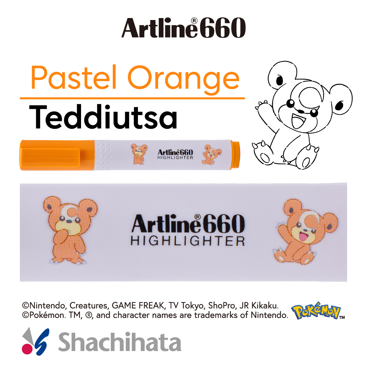 shachihata寶可夢聯名限定螢光筆 淡橘 | 誠品線上