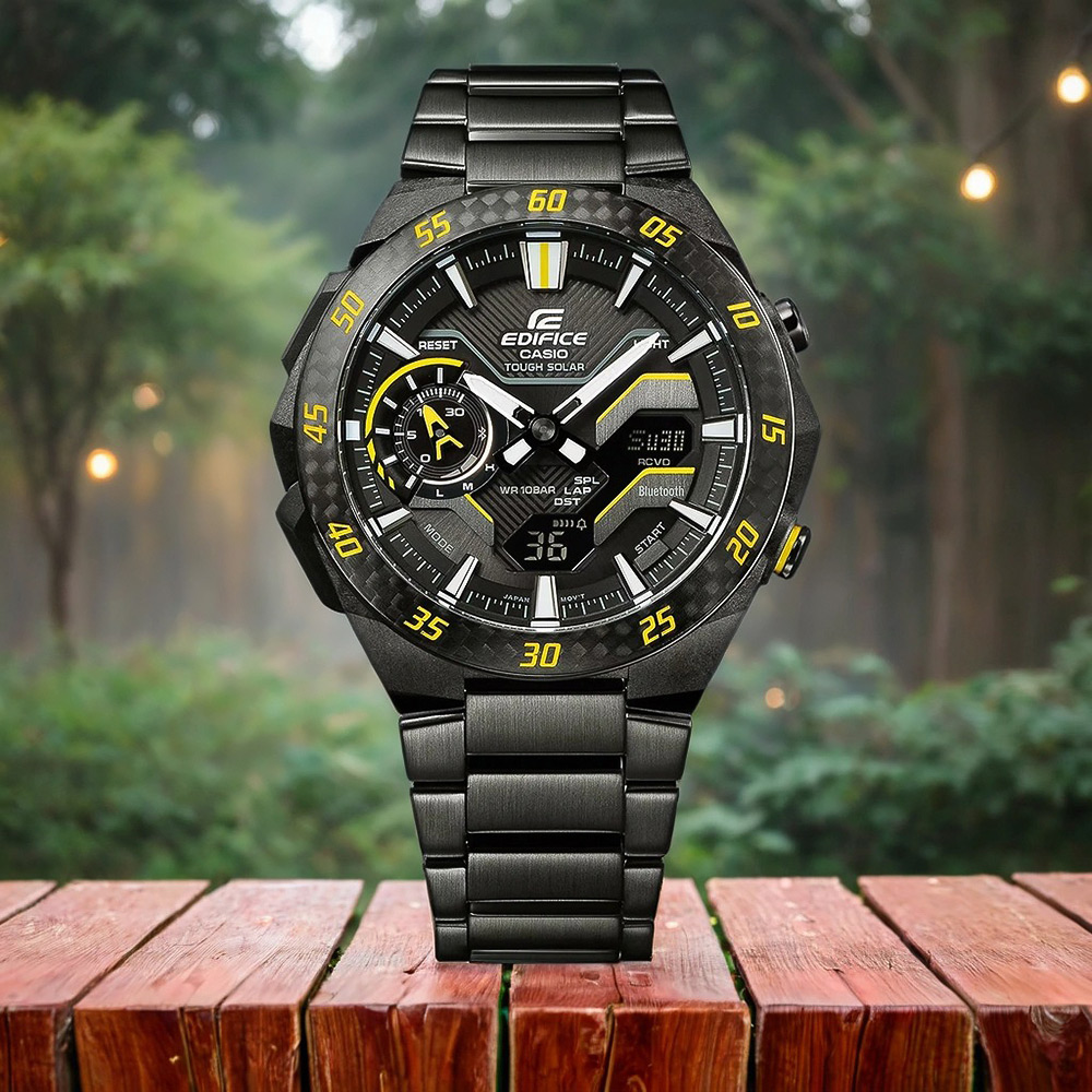 CASIO 卡西歐 EDIFICE 賽車方格旗 太陽能藍芽手錶-黑x黃色 ECB-2200RC-1A9 | 誠品線上