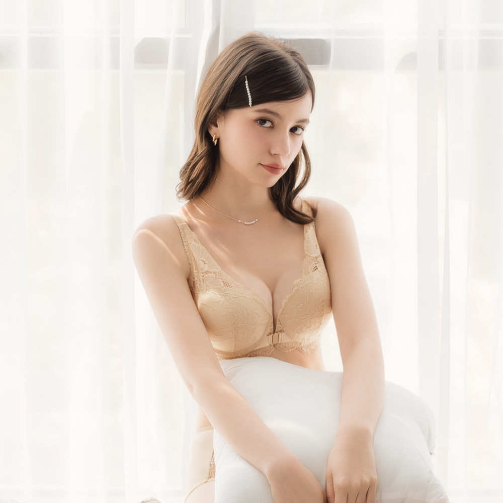 [EASY SHOP] 絢麗繁花-前扣深V爆爆透氣軟鋼圈內衣 B70 銀杏膚 | 誠品線上