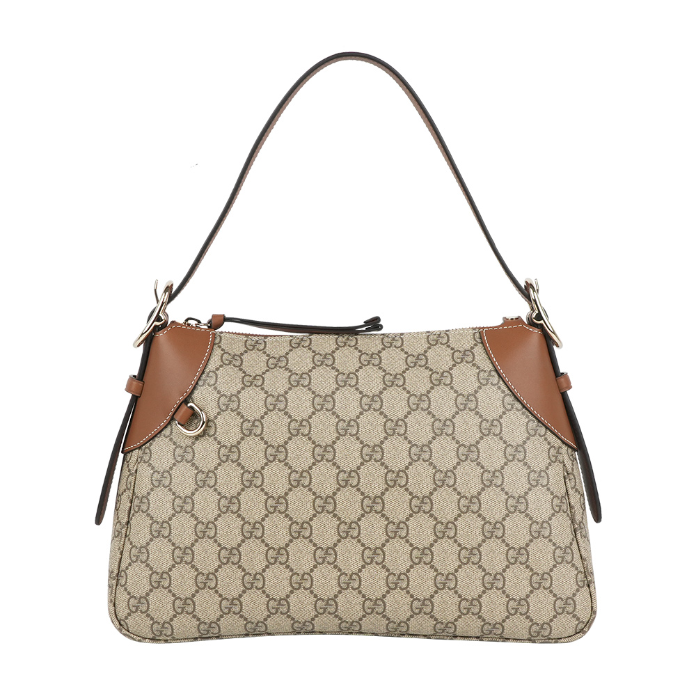 【GUCCI】GG Emblem 塗層帆布及皮革肩背包(米色 深棕色) 平行輸入 | 誠品線上