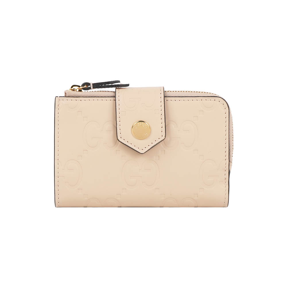 【GUCCI】GG Logo 牛皮壓紋釦式二折中夾(淺米色) 平行輸入 | 誠品線上