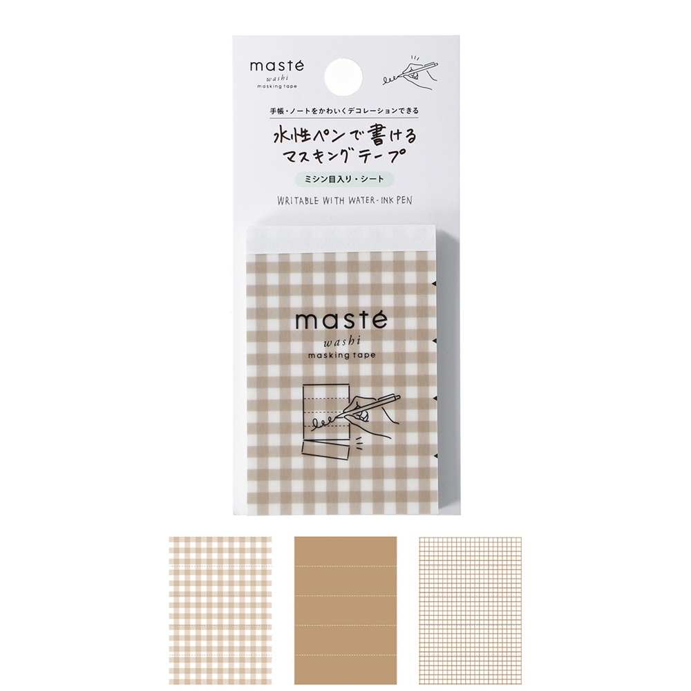 日本 MARK'S maste 水性筆可書寫紙膠帶 便條紙款 騎縫線 格線棕 | 誠品線上